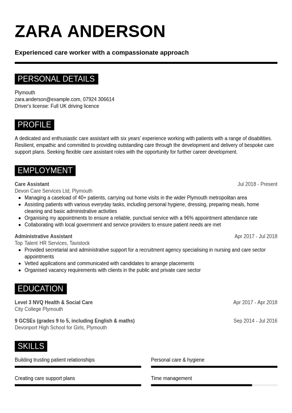Care Assistant CV Example - CVwizard