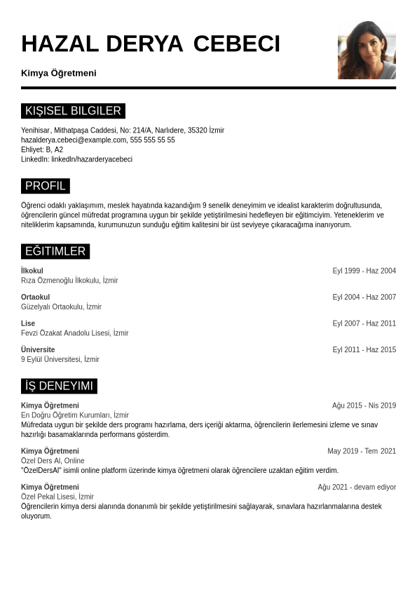 Öğretmen CV Örnekleri - CVwizard