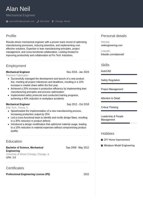 Engineer Resume Example - CVwizard