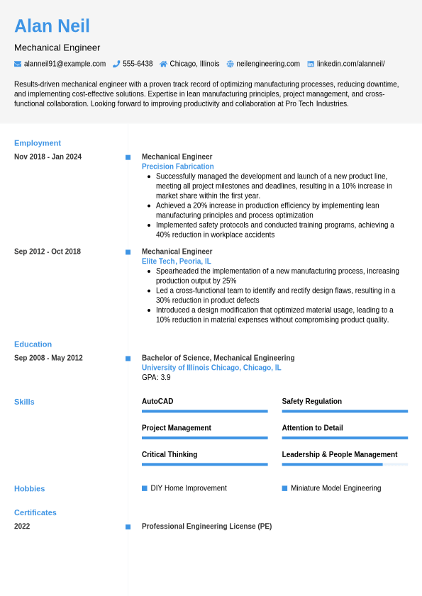 Engineer Resume Example - CVwizard