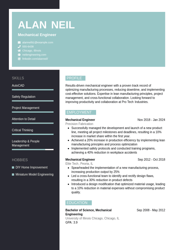 Engineer Resume Example - CVwizard