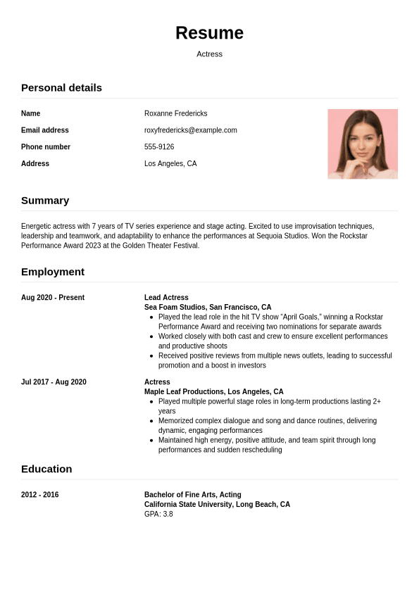 Acting Resume Examples & Writing Tips - CVwizard