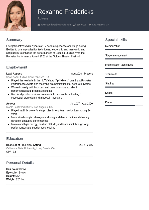 Acting Resume Examples & Writing Tips - CVwizard