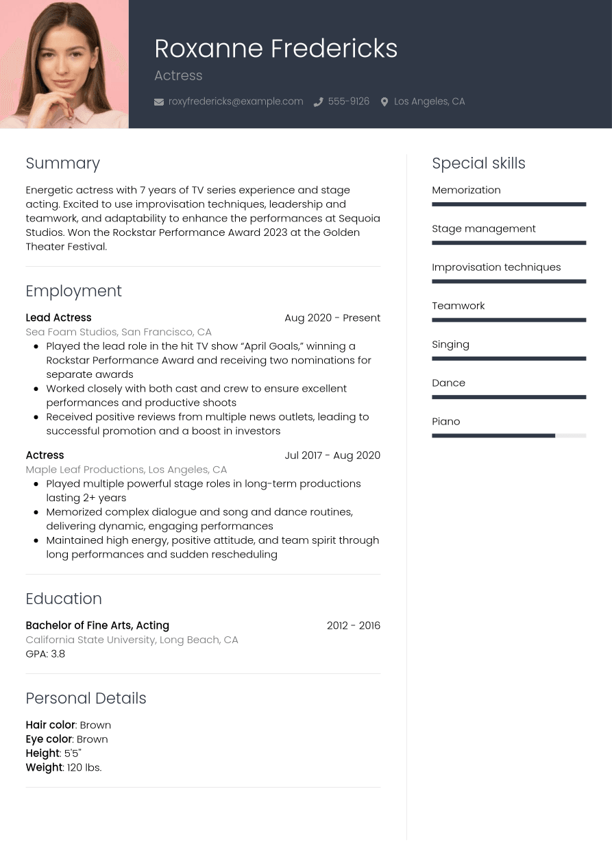 Acting Resume Examples & Writing Tips - CVwizard