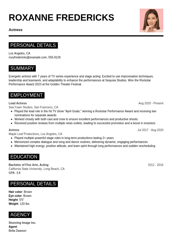 Acting Resume Examples & Writing Tips - CVwizard