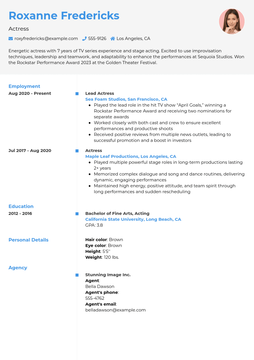 Acting Resume Examples & Writing Tips - CVwizard
