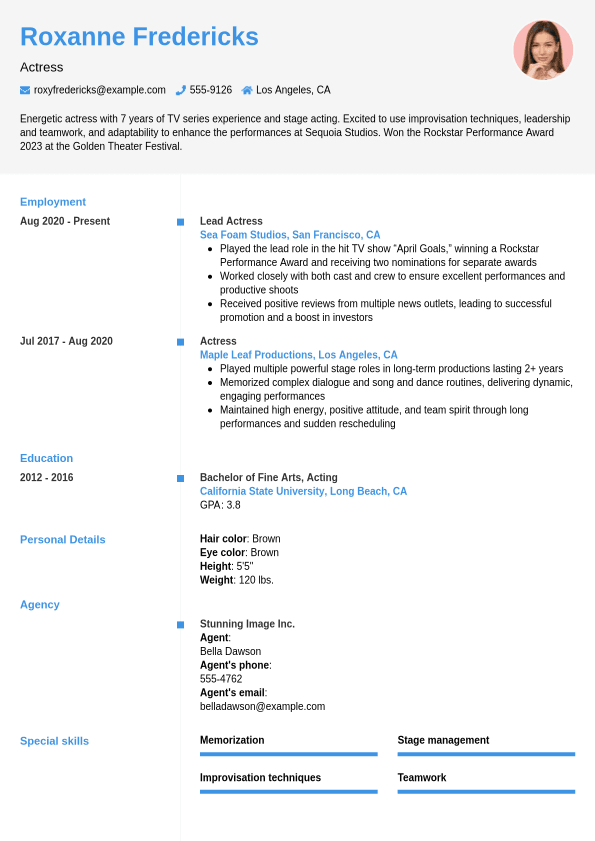 Acting Resume Examples & Writing Tips - CVwizard