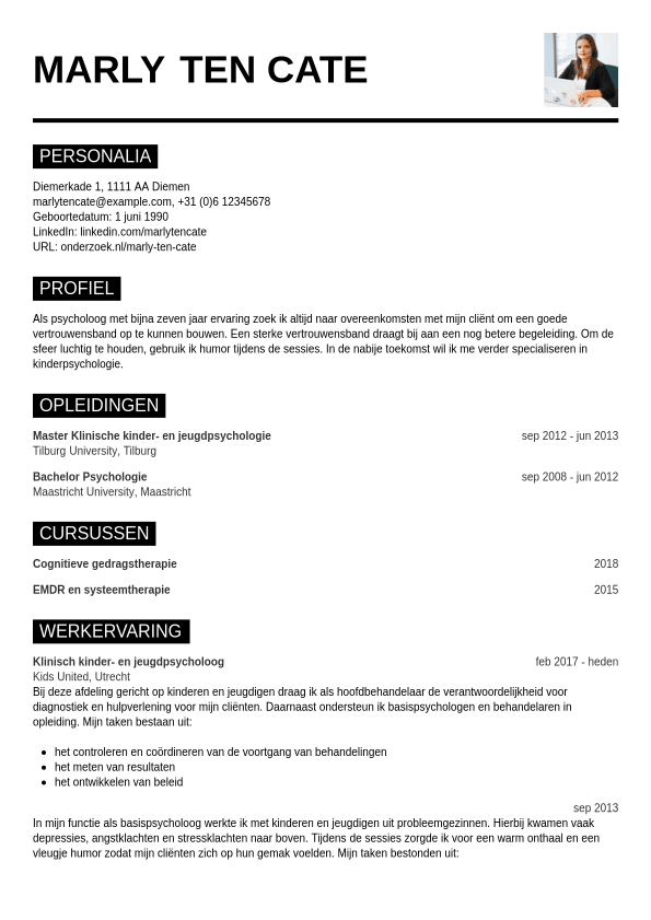 CV voorbeeld psycholoog - CVwizard