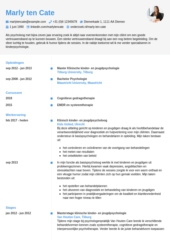 CV voorbeeld psycholoog - CVwizard