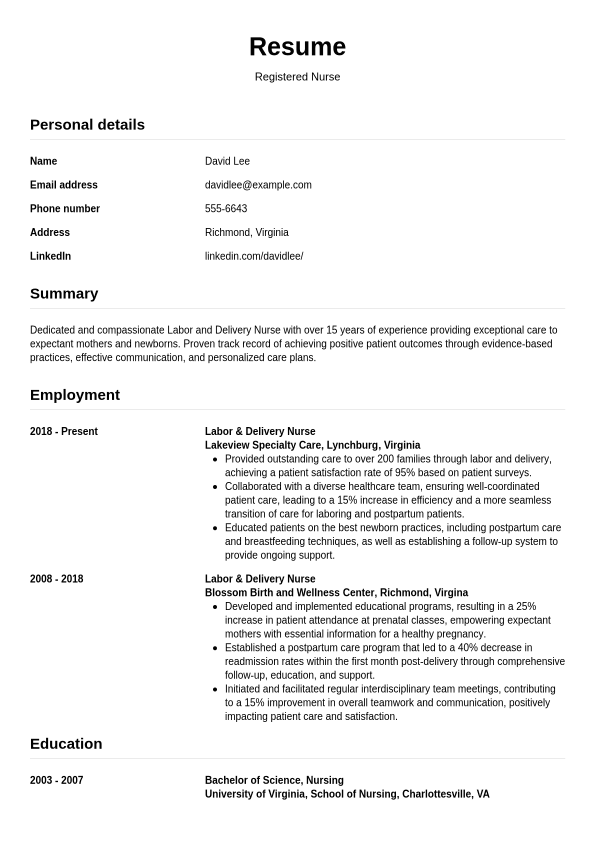 Nurse Resume Example - CVwizard