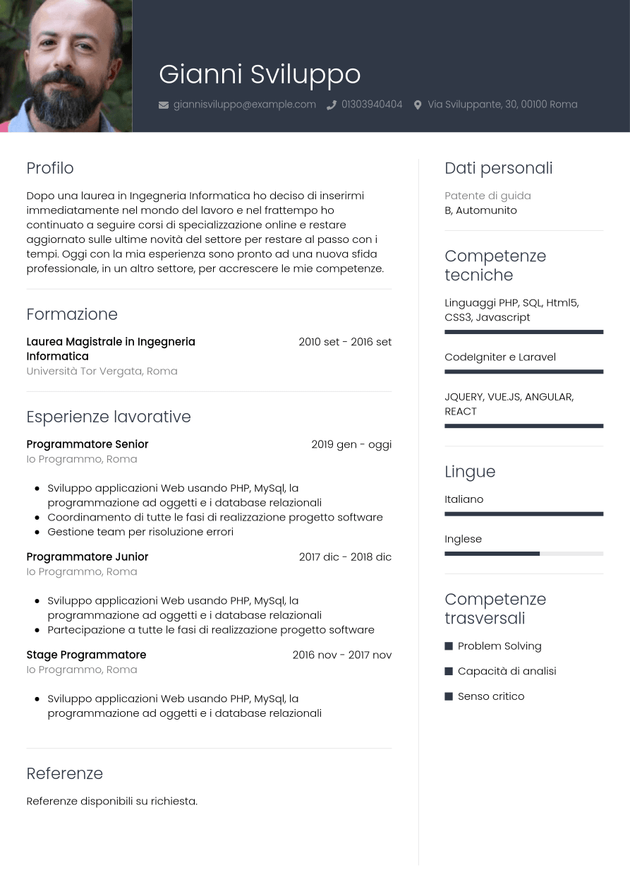 Esempio curriculum programmatore (informatico) - CVwizard