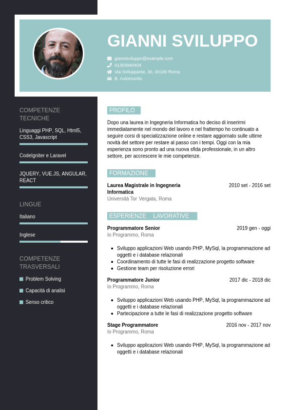 Esempio curriculum programmatore (informatico) - CVwizard
