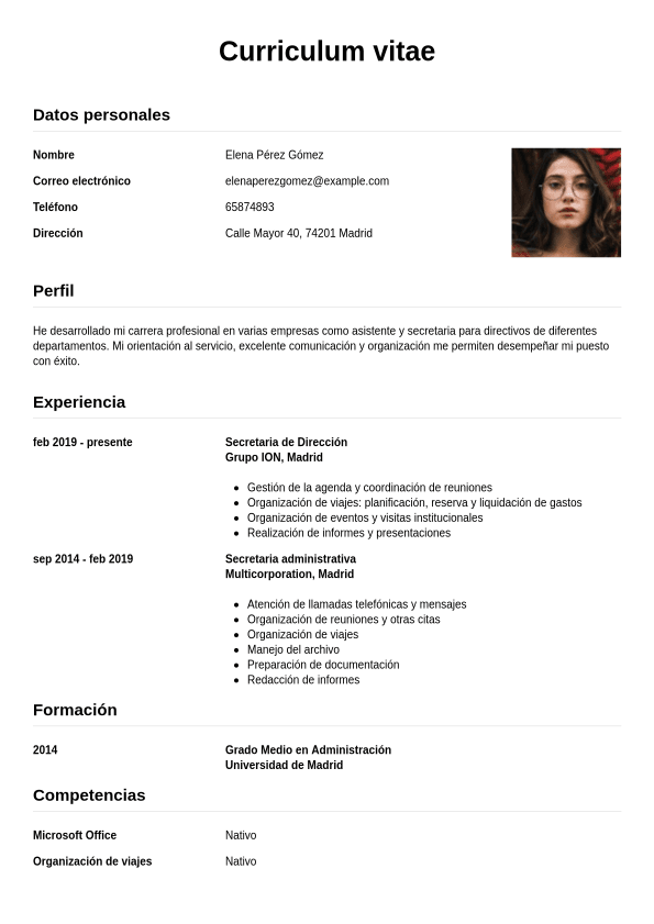Currículum de secretaria: Ejemplo de CV - CVwizard