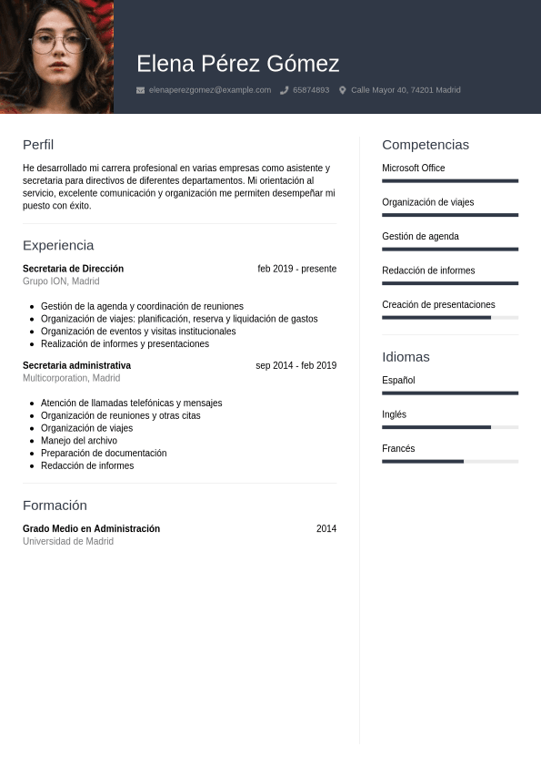Currículum de secretaria: Ejemplo de CV - CVwizard