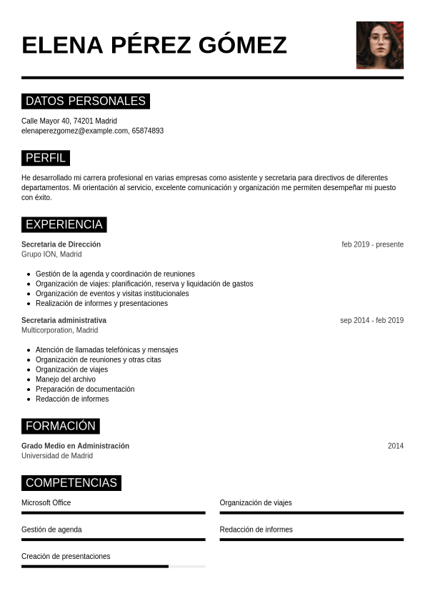Currículum de secretaria: Ejemplo de CV - CVwizard