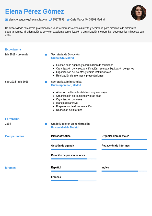 Currículum de secretaria: Ejemplo de CV - CVwizard