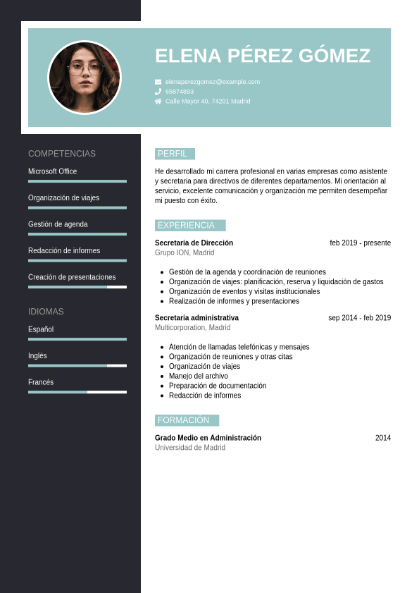Currículum de secretaria: Ejemplo de CV - CVwizard
