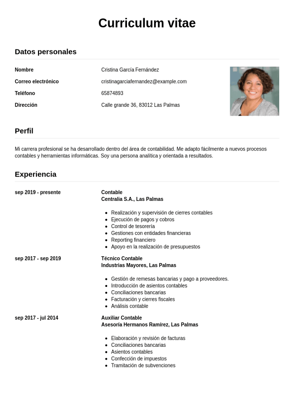 Currículum auxiliar contable: Ejemplo de CV - CVwizard