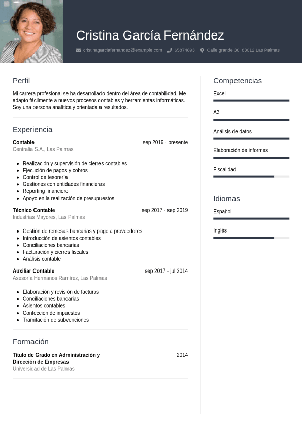 Currículum auxiliar contable: Ejemplo de CV - CVwizard