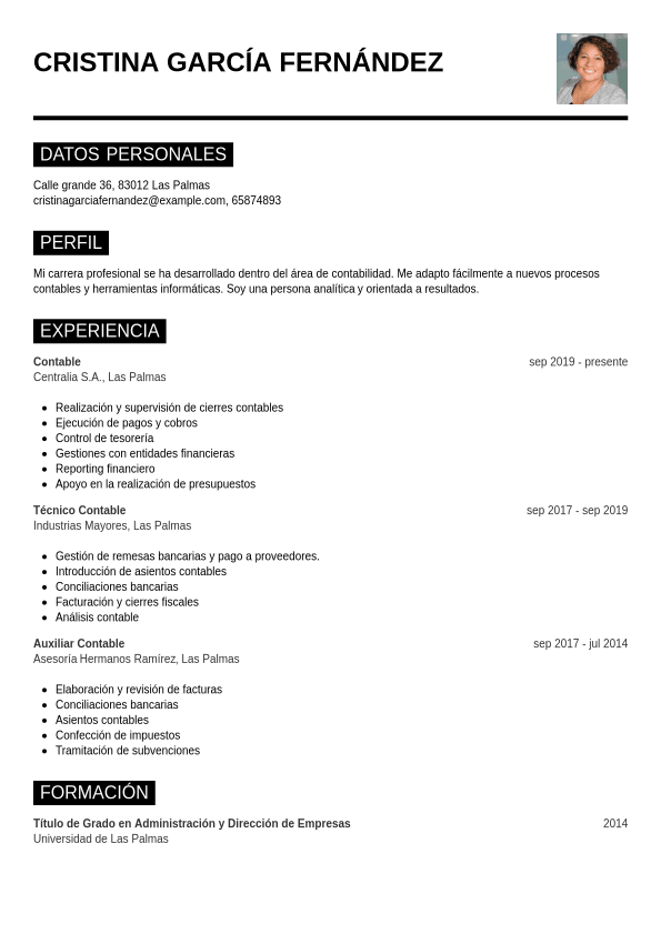 Currículum auxiliar contable: Ejemplo de CV - CVwizard