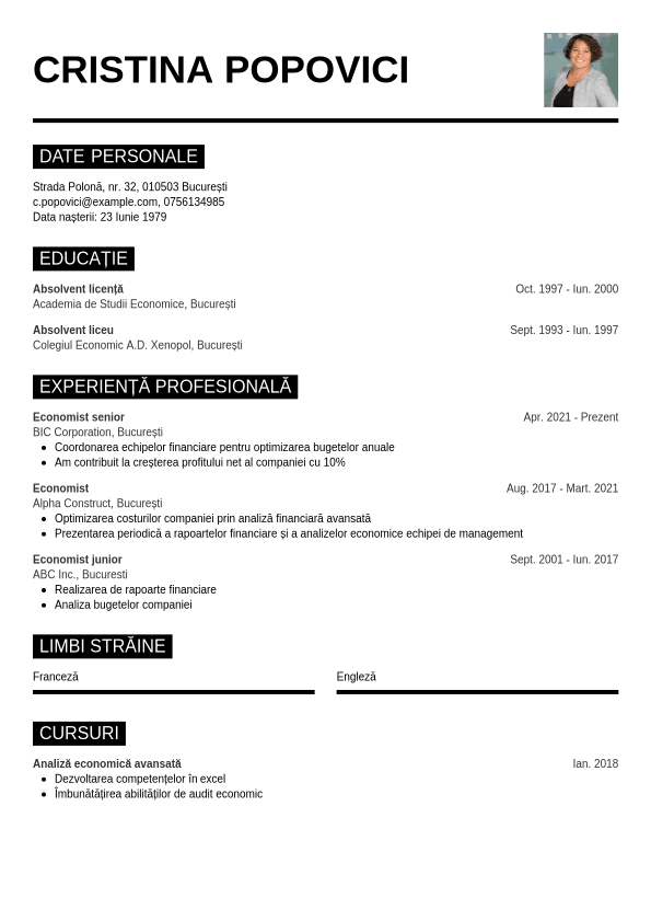 Ecemplu de CV de economist - CVwizard
