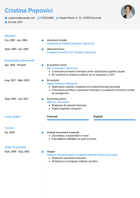 Ecemplu de CV de economist - CVwizard