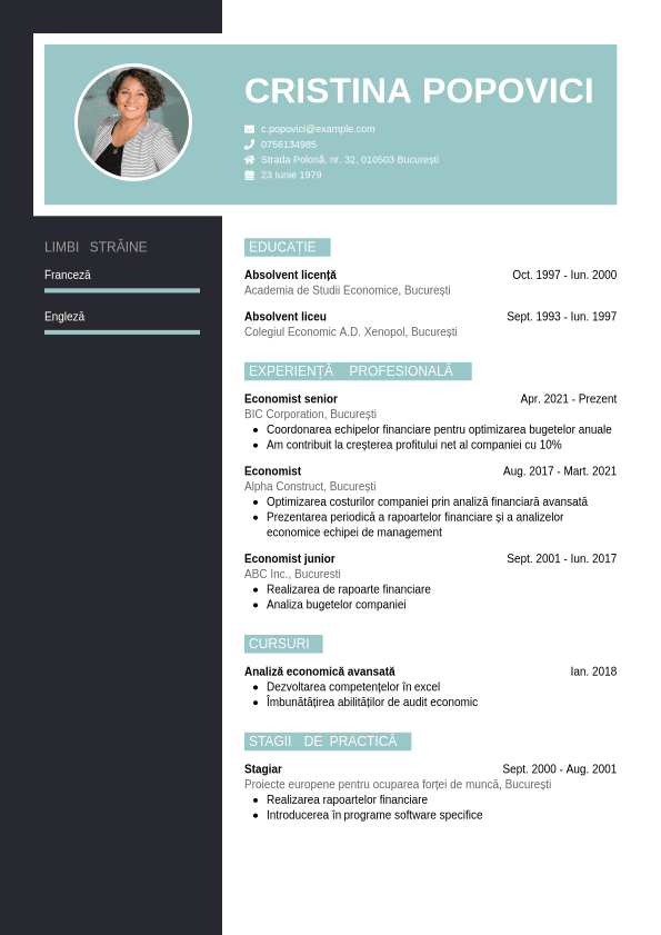 Ecemplu de CV de economist - CVwizard