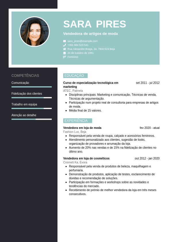 Exemplo de curriculum vitae de vendedor para 2025 - CVwizard