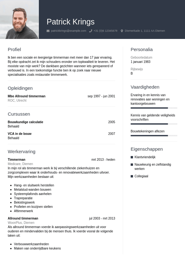 CV voorbeeld timmerman - CVwizard