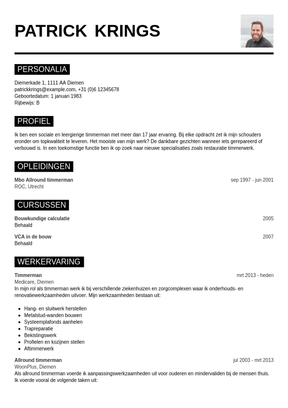 CV voorbeeld timmerman - CVwizard