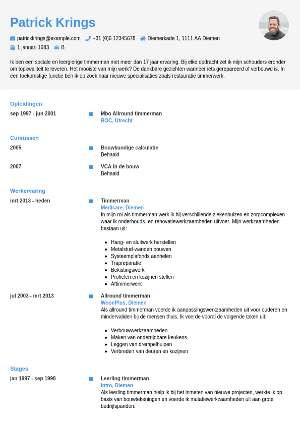 CV voorbeeld timmerman - CVwizard