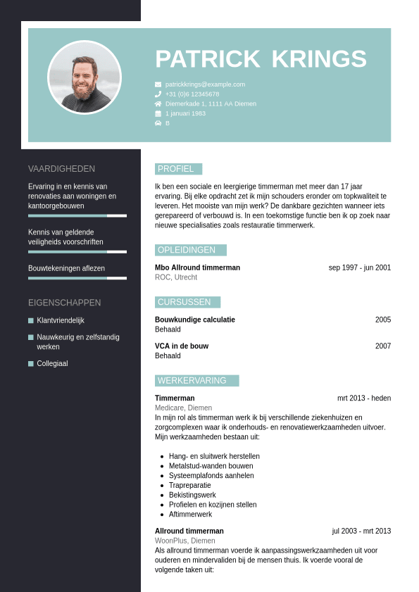 CV voorbeeld timmerman - CVwizard