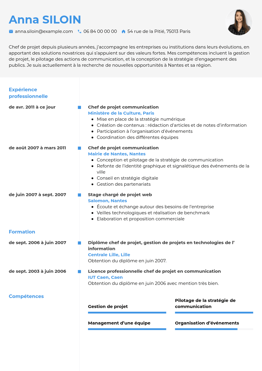 Exemple de CV chef de projet - CVwizard