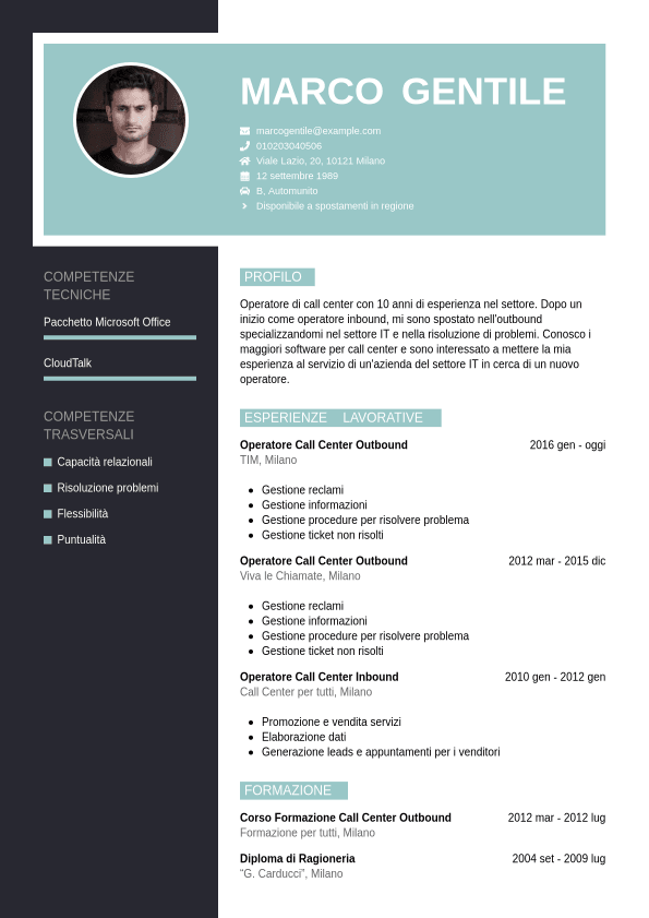 Esempio curriculum call center - CVwizard
