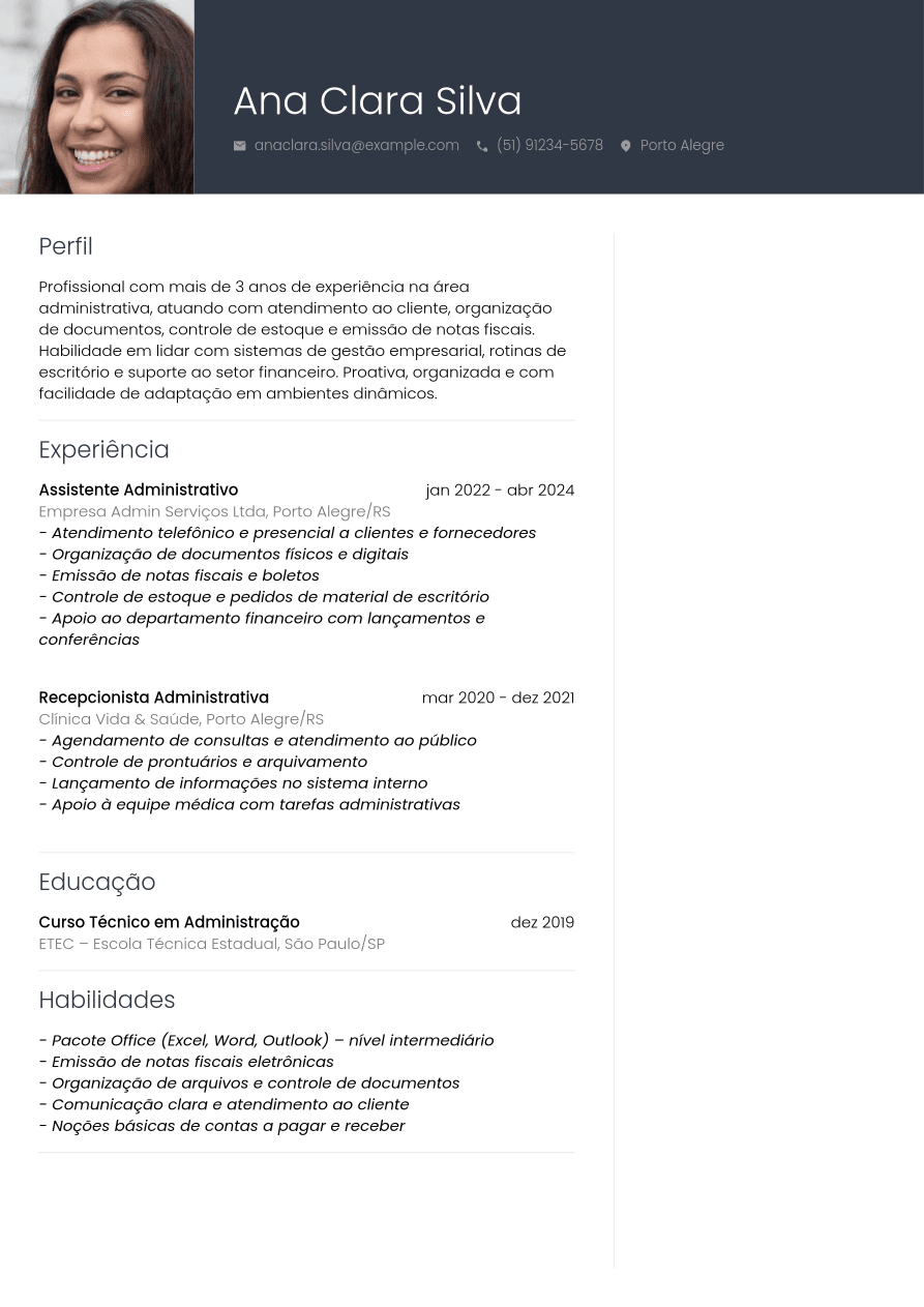 Exemplo de currículo para auxiliar administrativo - CVwizard