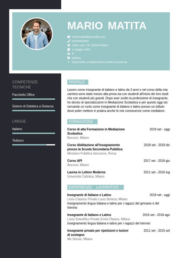 Esempio curriculum insegnante / docente - CVwizard