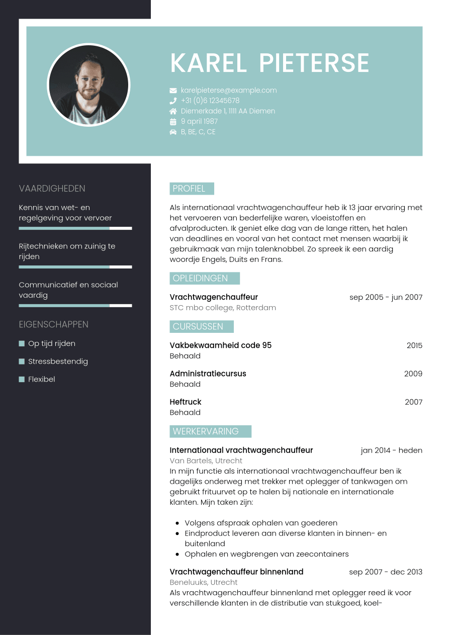 CV voorbeeld vrachtwagenchauffeur - CVwizard
