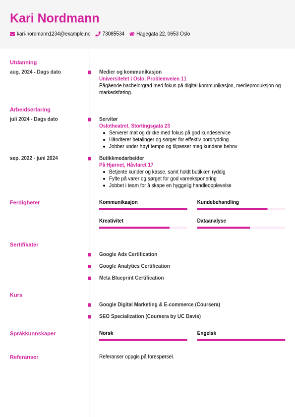 Student CV eksempler for 2025 - CVwizard