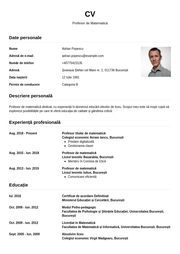 Exemple de CV-uri pentru profesori - CVwizard