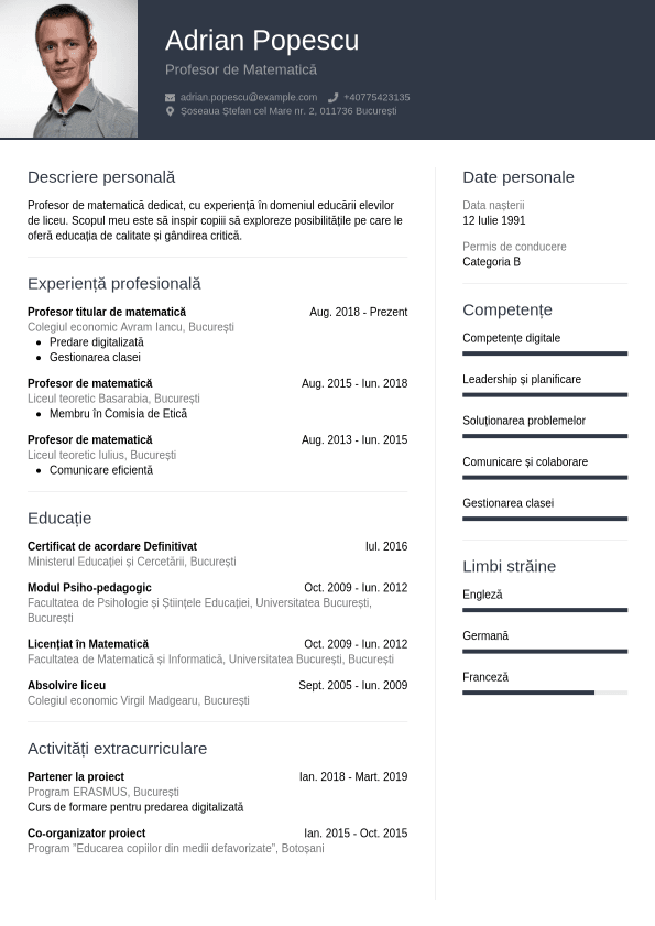 Exemple de CV-uri pentru profesori - CVwizard