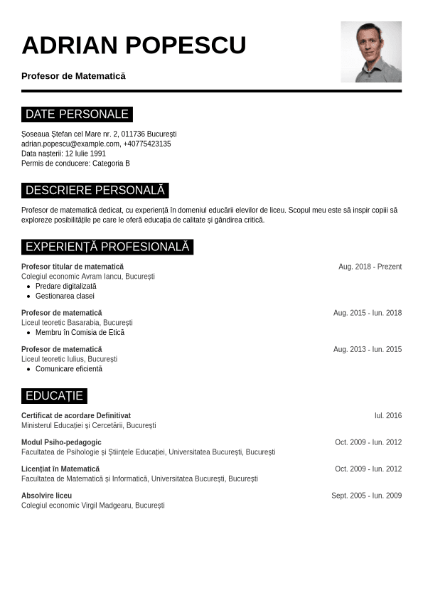 Exemple de CV-uri pentru profesori - CVwizard