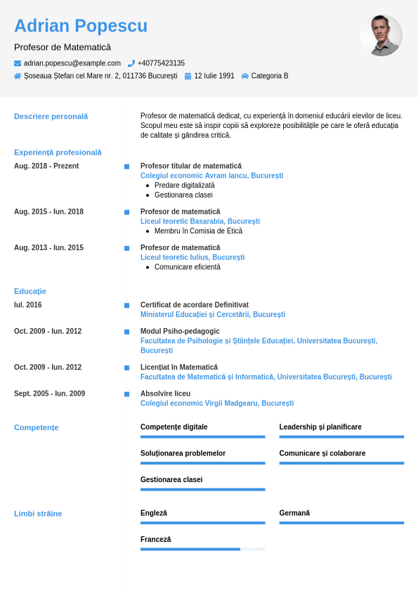 Exemple de CV-uri pentru profesori - CVwizard
