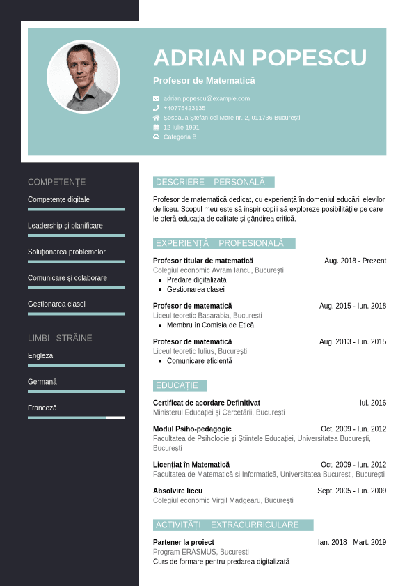 Exemple de CV-uri pentru profesori - CVwizard