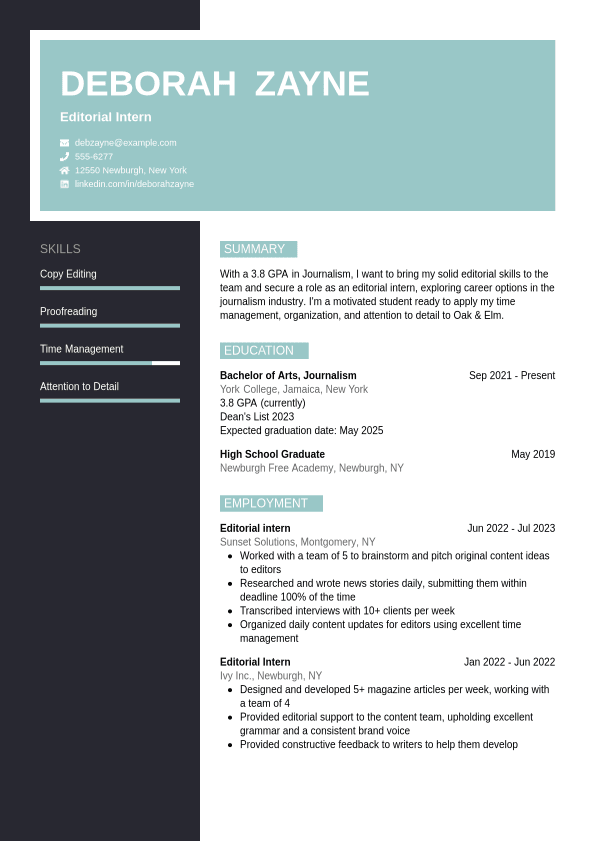 Internship Resume Example - CVwizard