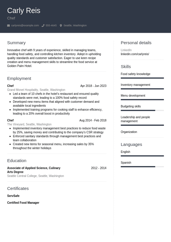 Chef Resume Examples and Writing Tips - CVwizard