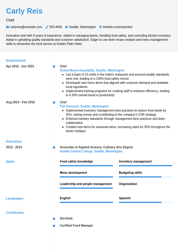 Chef Resume Examples and Writing Tips - CVwizard