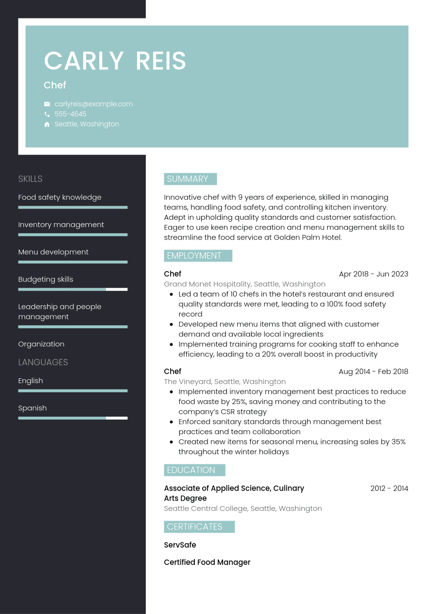 Chef Resume Examples and Writing Tips - CVwizard