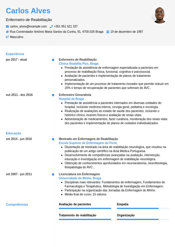 Exemplo de curriculum para enfermagem - CVwizard