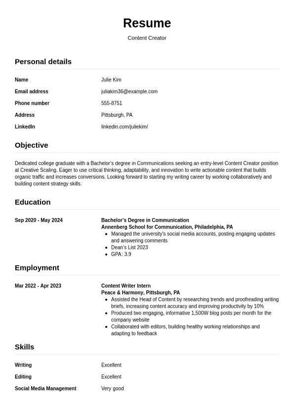 College Resume Examples & Writing Tips - CVwizard