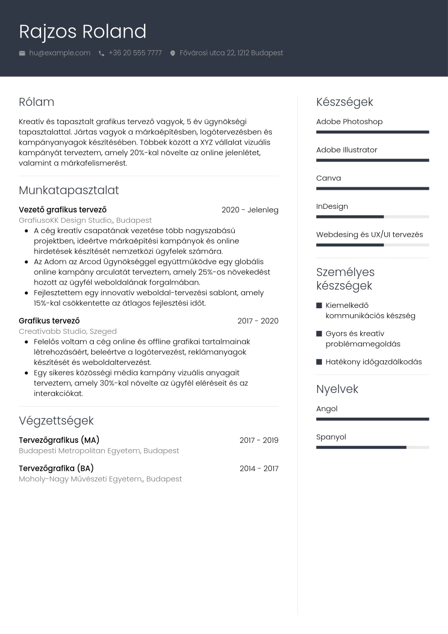 Grafikus tervező CV példa - CVwizard